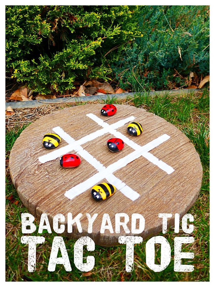Backyard Tic Tac Toe with Painted Stones - Just Be Slower